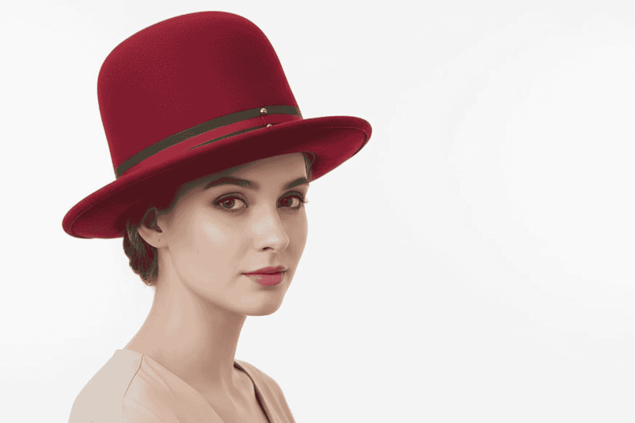 Extra Tall Burgundy Oversized Wool Crown Bowler | Novella